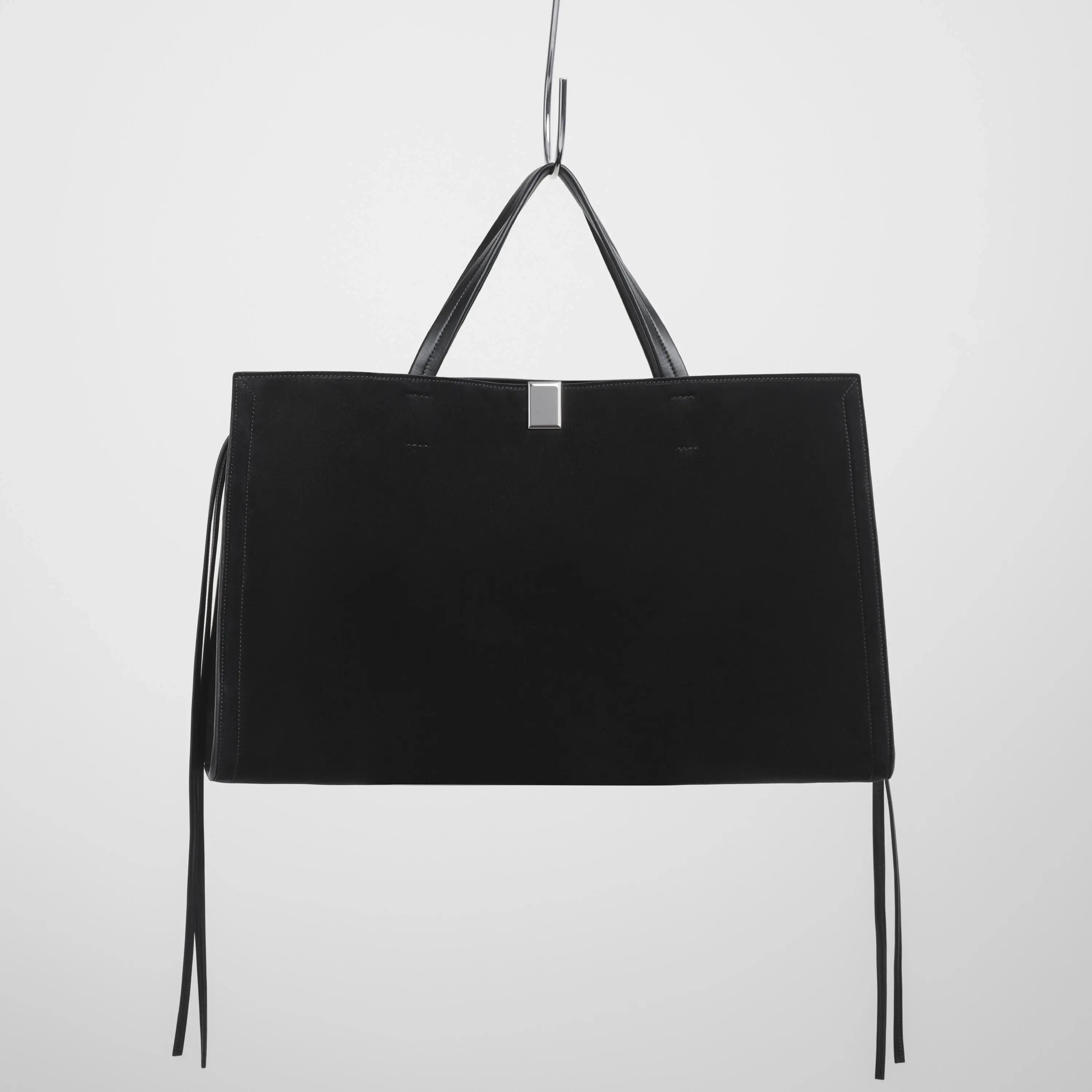 PHOEBE PHILO | MEDIUM KIT CABAS | BLACK SUEDE WITH SILVER