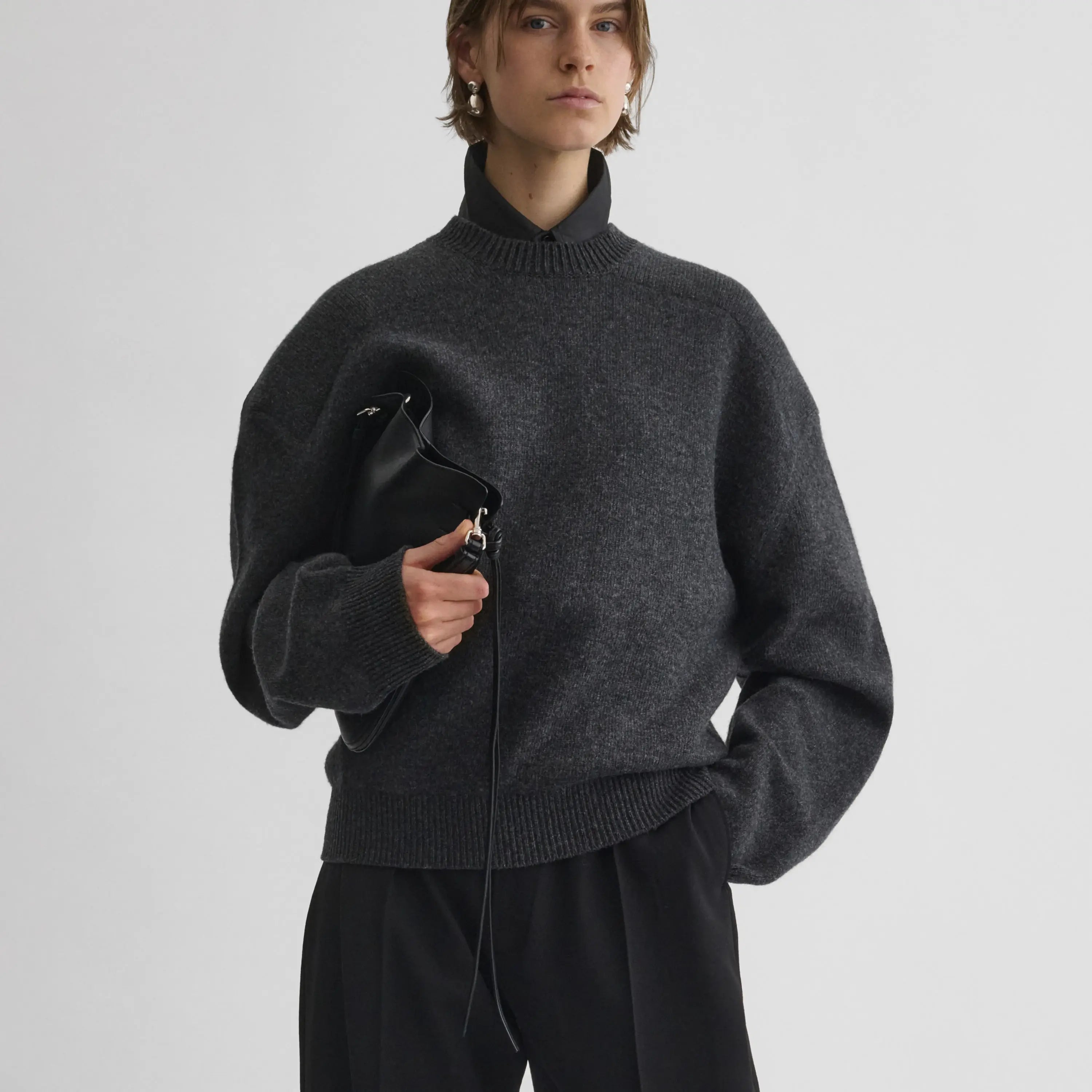 PHOEBE PHILO | CONTRAST PATCH JUMPER | CHARCOAL WOOL CASHMERE